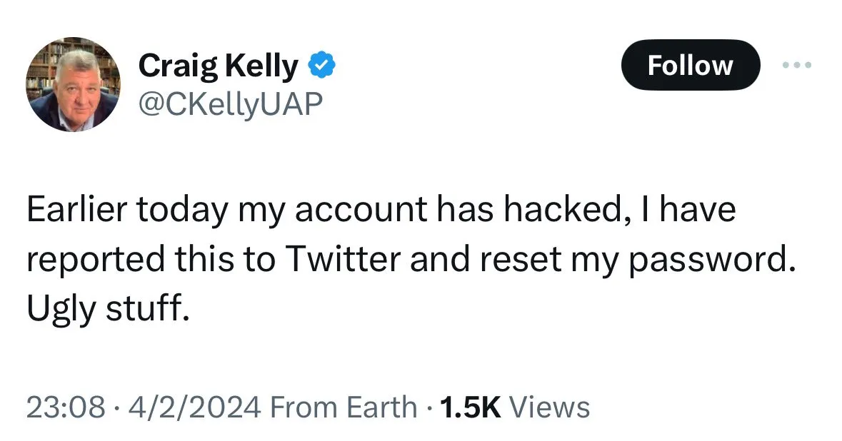 "My account was hacked" Craig Kelly says after Twitter account shares X ...